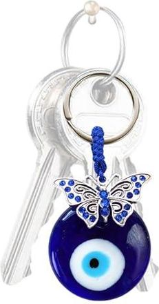 Generic Porte-clés portable avec pendentif papillon mauvais oeil, yeux bleus, avec couleur vive et lisse, pour sacs à dos, sacs à main, sacs à main, papillon,