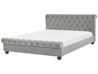 Beliani Letto Imbottito In Velluto Grigio Chiaro Con Rete A Doghe 180 X 200 Cm Avallon
