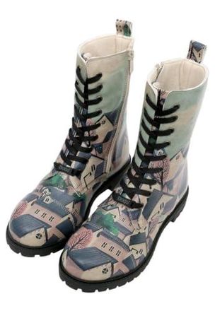 Dogo Femme Cuir Vegan Multicolore Bottes Longues - Buildings Motif