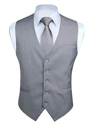 Hisdern Tenue de Soiree Formelle pour Hommes Mariage en Coton Gilet de Couleur Unie Gilet Gris Clair,Gris Clair,XXL