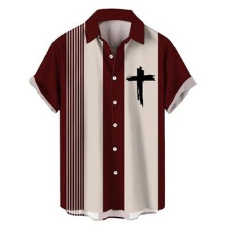 Generic Chemise d&eacute;t&eacute; &agrave; manches courtes pour homme, grande taille imprim&eacute;e, rayures verticales, chemise d&eacute;contract&eacute;e, respirante, boutonn&eacute;e, confortable, sans 