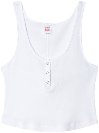Re/Done Henley-Oberteil mit Totenkopf - Wei&szlig;