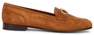 Ferragamo Womens Moccasins Gancini Suede Natural Rst-New Biscotto Goat Leather Loafers Rst/new