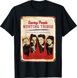 SuperNatural T-Shirt für Erwachsene - Schwarz, S - Klassische Passform, Halbarm, Crew-Ausschnitt, Flachkragen, Doppelt genähter Saum, Warner Bros. Lizenziert