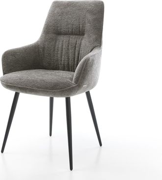 DELIFE Esszimmerstuhl Zelia-Flex mit Armlehnen Boucl&eacute; Soft Schlamm 4-Fu&szlig; konisch Schwarz Taschenfederkern, Esszimmerst&uuml;hle