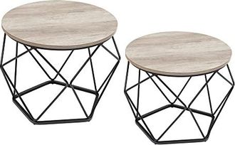 Vasagle Table Basse Ronde, Lot de 2, Table dAppoint, Bout de Canapé, Style Industriel, Plateau Amovible, Cadre en Acier, pour Salon, Grège et Noir LET040B02