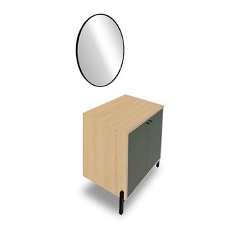 Demeyere Badezimmerschrank mit beleuchtetem Spiegel, beschlagfrei, 2 T&uuml;ren & 1 Regal, trendig, aus Holz, Farbe Mineralgr&uuml;n & Eiche Vincenza - 69,2 x 78,2 x 49,