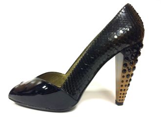 Miu Miu Black Python and Patent Leather Pumps with Swarovski Heels Size 37