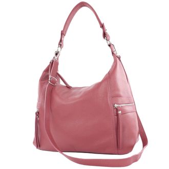 modamoda.de T229 Damen Schultertasche Shopper aus Leder Large handmade in Italy, Farbe:Bordeauxviolett