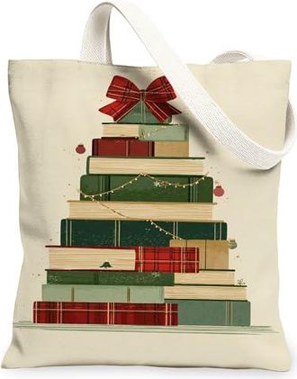 Generic Sacs fourre-tout en toile avec motif arbre de vacances, sacs de courses r&eacute;utilisables, vintage l&eacute;gers et lavables pour les voyages en plein air 33 x 3