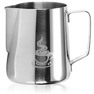 Com-Four Pot &agrave; lait - pot &agrave; lait en acier inoxydable pour faire mousser - pot &agrave; mousseur &agrave; lait 600 ml - pot &agrave; lait avec bec verseur et &eacute;chelle de mesure (coul