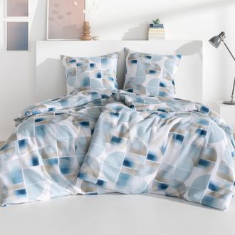 ESTELLA Seersucker Bettw&auml;sche Set - Bettgarnitur 100% Baumwolle - absolut b&uuml;gelfrei - 155x220 cm + 80x80 cm - Design 07