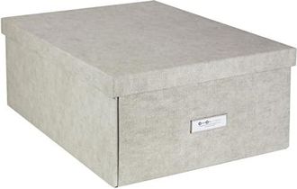 Bigso Box of Sweden BIGSO KATRIN große Aufbewahrungsbox mit Deckel - stabiler Organizer aus Faserplatte und Papier in Leinenoptik - praktische Faltbox mit Etikettenrahmen