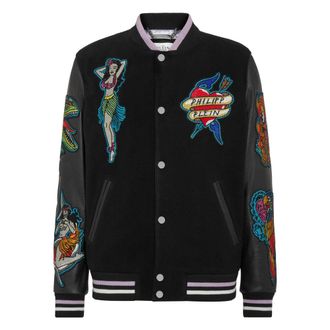 Philipp Plein Leather College Bomber Hawaii - - Jackets - Herren - Schwarzk - S