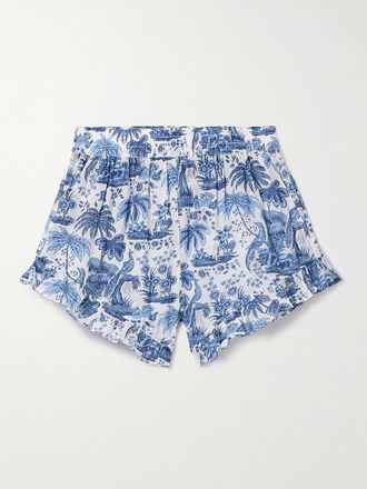 Staud Short En Voile De Coton À Fronces Et À Volants Boyana - Bleu