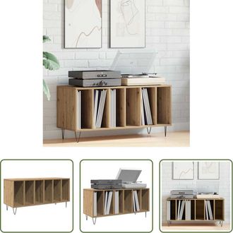 vidaXL vidaXL Meuble en bois ding&eacute;nierie - Meuble &agrave; vinyles avec &eacute;tag&egrave;re ch&ecirc;ne artisanal 100 x 38 x 48 cm