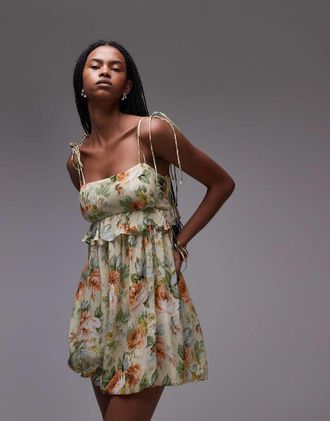 Mango Robe babydoll courte en mousseline &agrave; fleurs-Jaune