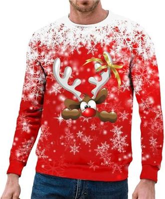 Generic Sweat-shirt de No&euml;l pour homme - Grandes tailles - Pull de No&euml;l moche - Coton - Pull de No&euml;l chaud avec motifs de No&euml;l - Confortable - Merry Christmas