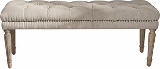 Loberon Bank Brookfield, mit Chesterfield-Steppung & Nieten, Handgedrechselte Beine, Historischer Stil, Sitzbank, Sitzmöbel, Mangoholz, leinen