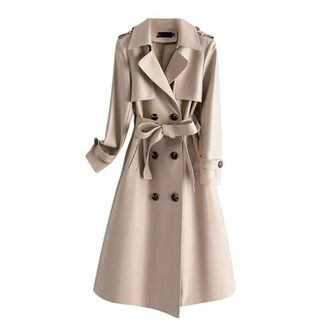 Generic Manteau Trench Femme Automne Hiver Cuir Peau de Mouton - Classique Revers Long Loose Oversize Veste avec Ceinture, 1, M