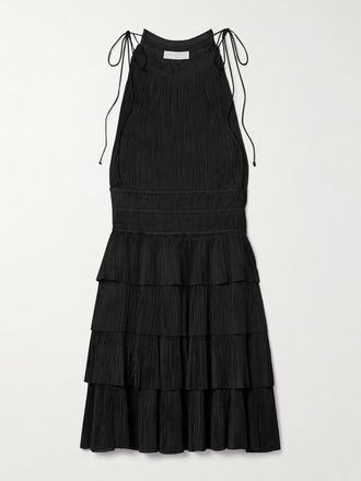 Ulla Johnson Cecily Gestuftes Minikleid Aus Plissiertem Satin - Schwarz