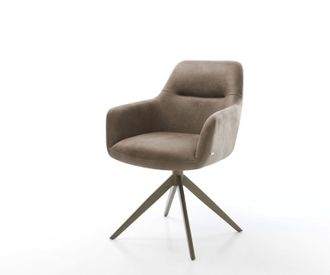 DELIFE Drehstuhl Pejo-Flex Mikrofaser Taupe Vintage Kreuzgestell breit Effektfinish Titan 360&deg; drehbar Wippfunktion Taschenfederkern, Esszimmerst&uuml;hle