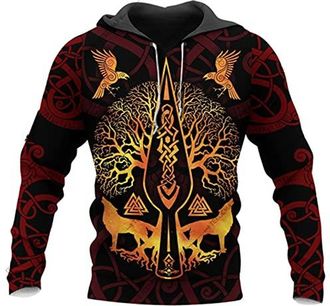 Keephen Hommes Viking Hoodie Mode D&eacute;contract&eacute; Viking Tattoo 3D Imprim&eacute; Pullover Manches Longues Sweat-Shirt Veste Tops