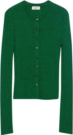 Bite Studios Femme, Pulls, Vert, Taille: 40 FR Gilet Cardigan Ajust&eacute; en Tricot C&ocirc;te M&eacute;rinos