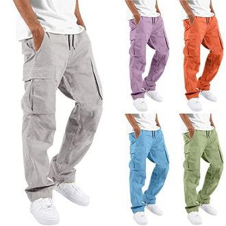 Generic Pantalon cargo pour homme, coupe d&eacute;contract&eacute;e, pantalon cargo pour homme, coupe extensible, cordon de serrage avec plusieurs poches, pantalon de sport