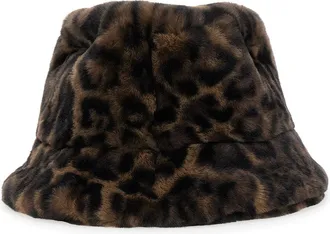 Apparis Womens Bucket Hat Leopard Motif Brown Polyester