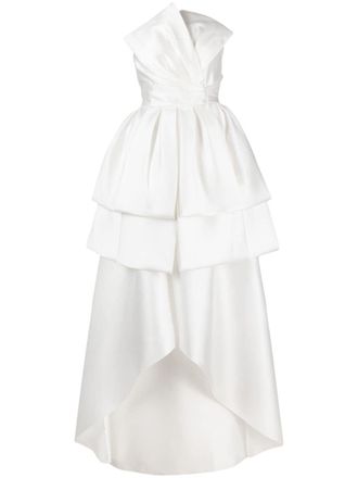Alberta Ferretti robe bustier longue &agrave; design superpos&eacute; - Blanc