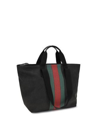 Gucci Mens Tote Bag Web Stripe Black Nika Vrv-Black-T.g Cotton Shoulder Vrv/black/t.g