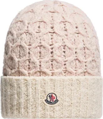 Moncler Moncler Bonnet En M&eacute;lange De Laine Moulin&eacute;e Torsad&eacute;e, Femme, Rose, Taille: Uni