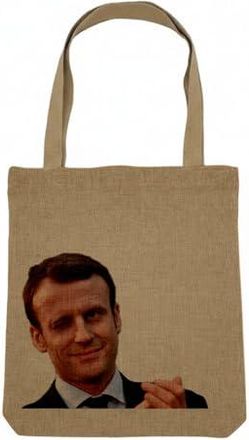 Fabulous Sac Shopping Tote Bag Aspect Lin - Macron Clin dOeil President France Humour Meme - Sac de Courses Toile Epaisse 360g Beige Naturel Cabas Port&eacute; Epaule