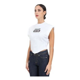 Versace Jeans Couture Femme, Tops, Blanc, Taille: 44 FR T-shirt sans manches blanc avec logo gothique brod&eacute;