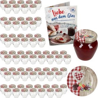 MamboCat Marmeladengl&auml;ser 75er Set mit Deckel Holz-Herz Rot Beeren | 212 ml | Einmachglas to 63 | Einkochen & Aufbewahren