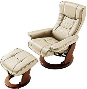 Robas Lund Sessel, Relaxsessel, Hamilton mit Hocker, Leder/creme, 83 x 85-110 x 105 cm, 64026CH5