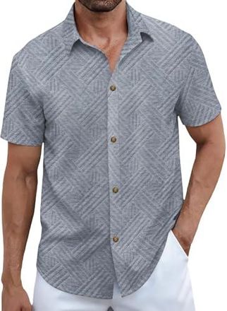 Generic Chemise &agrave; carreaux &agrave; manches courtes pour homme - Col &agrave; revers boutonn&eacute;e - Style d&eacute;contract&eacute; - Coupe d&eacute;contract&eacute;e - Grande taille - Confortable - V&ecirc;te