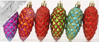 Magic Bodyfashion 6 Kunststoff Zapfen 9cm Kunststoff bruchfest Christbaumkugeln Dekokugeln Weihnachtskugeln Baumkugeln Baumschmuck Set Mille-Fiori (bunt)