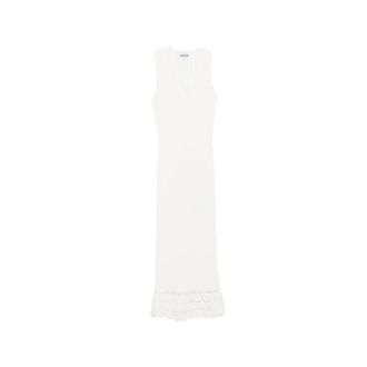 Ganni Egret Crochet Rib-Strick V-Ausschnitt Kleid - - Dresses - Damen - Wei&szlig; - XS