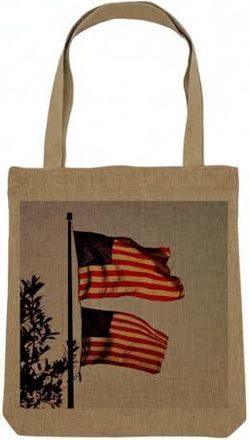 Fabulous Sac Shopping Tote Bag Aspect Lin - Drapeaux USA Flottant dans le Vent Etats Unis - Sac de Courses Toile Epaisse 360g Beige Naturel Cabas Port&eacute; Epaule 
