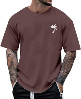 Generic T-shirt de sport à manches courtes et col rond pour homme, imprimé cocotier, séchage rapide, marron, 3XL