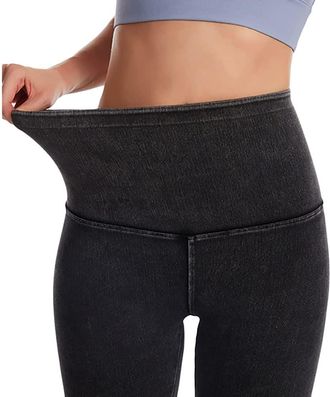 Onsoyours Damen Leggings Jeans-Look High Waist Jeggings Stretch Jeans Hose Blickdicht Einfarbig Yogahose Kompressions Fitnesshose f&uuml;r Gym Laufen Fitness F Schwa