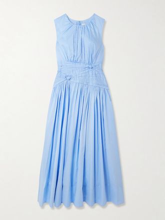 Aje Agatha Midikleid Aus Baumwollpopeline Mit Raffungen Und Knoten - Blau