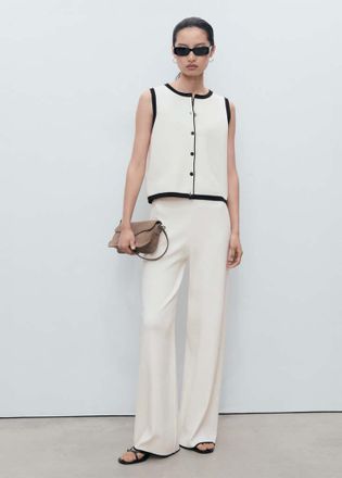 Mango Kontrast-Strickhose mit tiefem Bund ecru - Damen - XS - MANGO