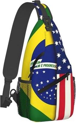 Generic R&eacute;glable Sacoche Homme Bandouliere Drapeau grunge am&eacute;ricain du Br&eacute;sil et des &Eacute;tats-Unis Sacs &agrave; Bandouli&egrave;re Multifonction Sac &agrave; Poitrine pour Camping V
