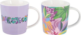 Maxwell & Williams DX1282 Kaffee-Tassen Set 2 tlg 380 ml - Be Fierce - 2x Porzellan, Spruch & Motiv bunt, Geschenkbox