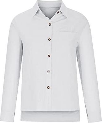 Generic Chemise boutonn&eacute;e en gaze pour femme - Tendance - Printemps - &Eacute;t&eacute; - Col en lin et coton - Chemisiers de plage surdimensionn&eacute;s &agrave; manches longues - Coup