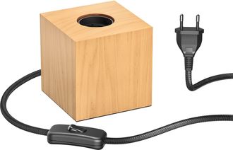 LEDs Com Tischlampe HITO, Schalter, Echtholz (Gummibaum), quadratisch, hellbraun, 1x E27 max. 60W