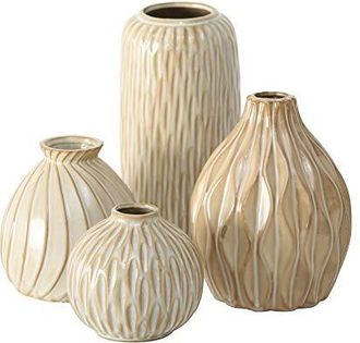 Boltze Zalina 1006089 Lot de 4 vases en céramique pour Fleurs séchées Hauteur 9-15 cm, Blanc